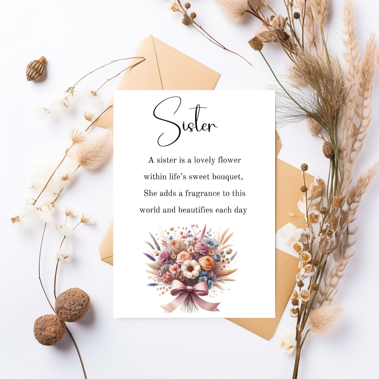 Printable Sister Poem Card, Card for Sister, Gift for Sister, Birthday Poem Card Sister ...