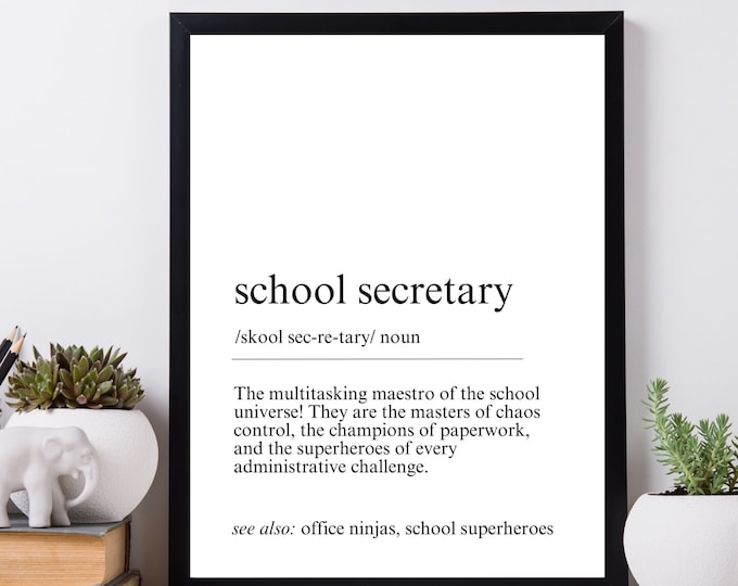 8x10 and 5x7 School Secretary Definition Art Print Teacher Gift ...