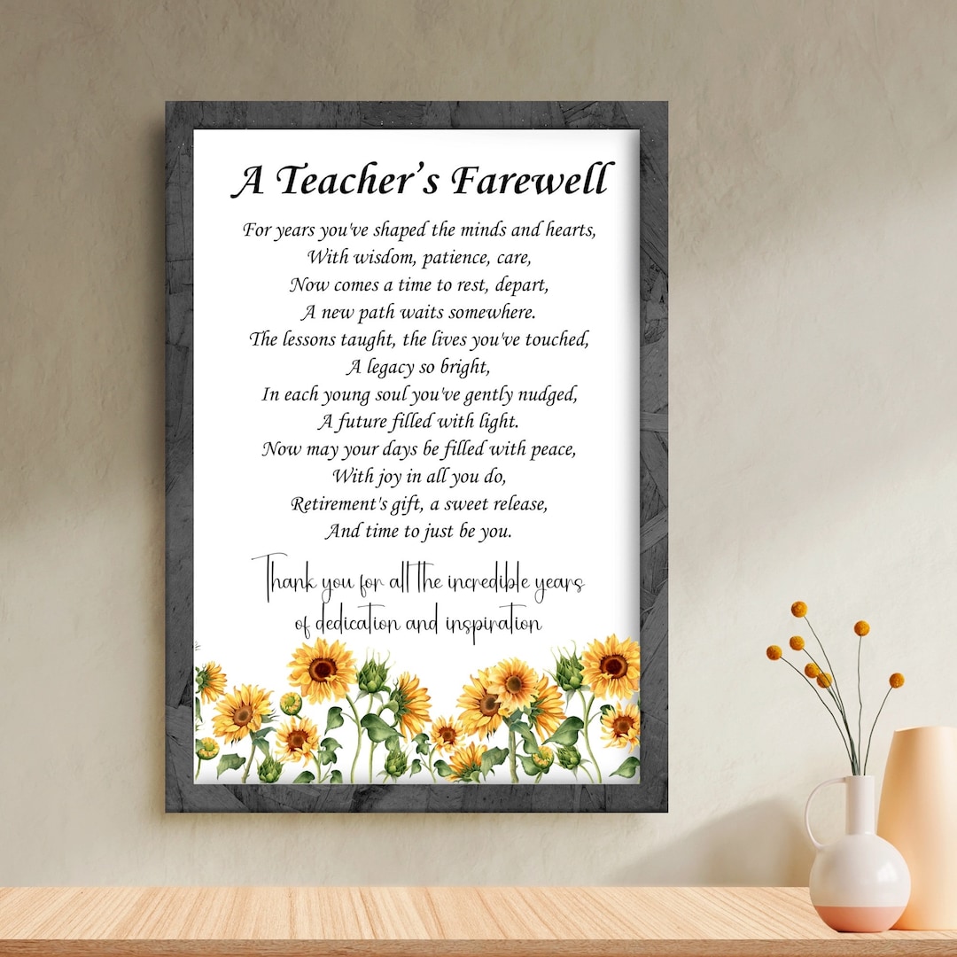 Teacher Retirement Poem, Teacher Goodbye Poem, Teacher Farewell ...