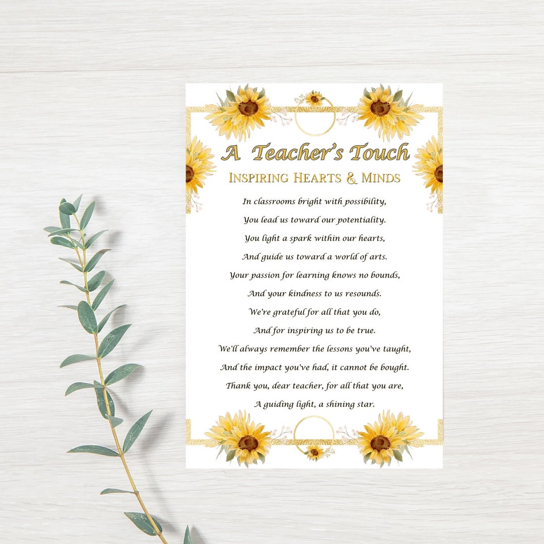 Sunflower Teacher Poem Print: Appreciation Gift (digital Download) - Etsy