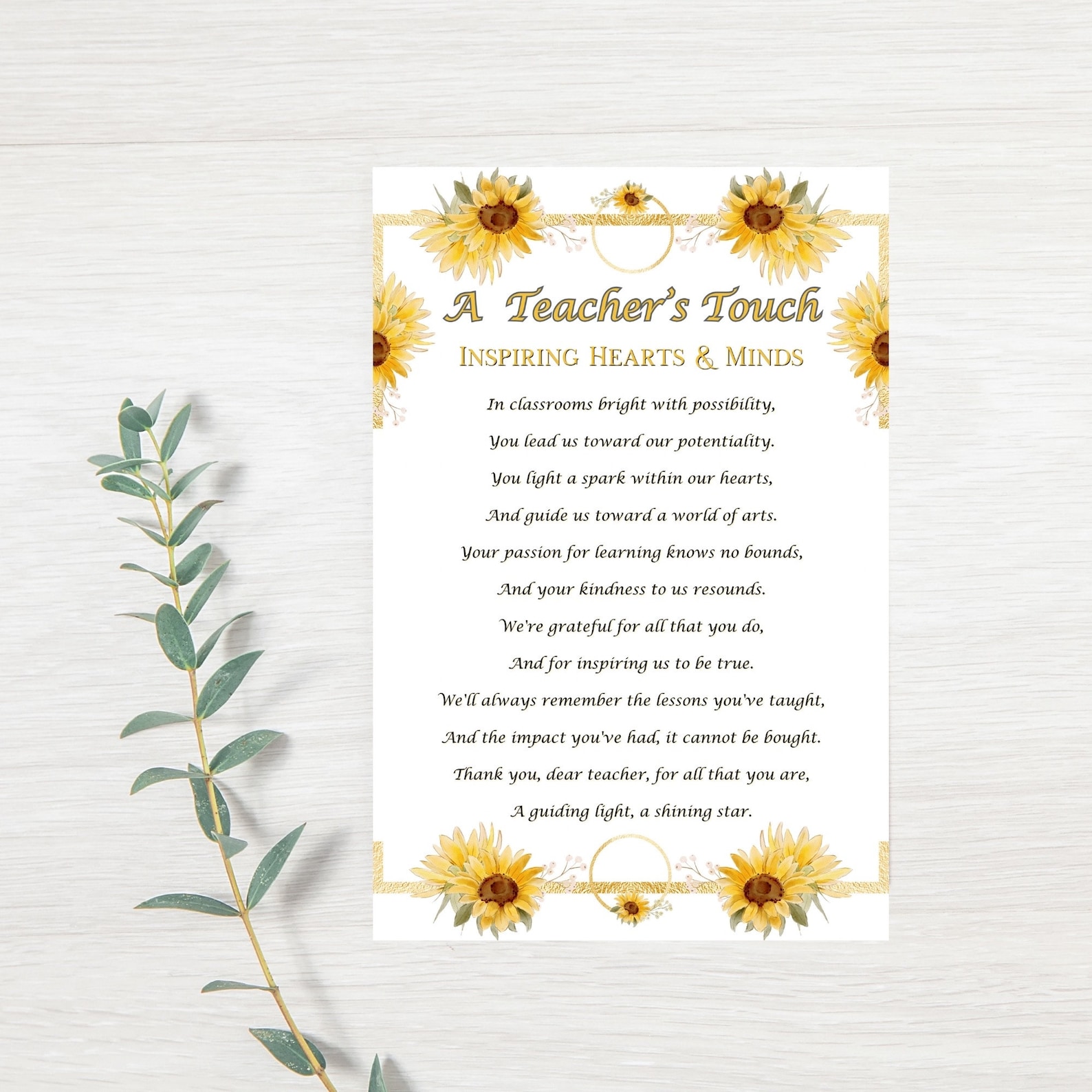 Sunflower Teacher Poem Print: Appreciation Gift (digital Download) - Etsy