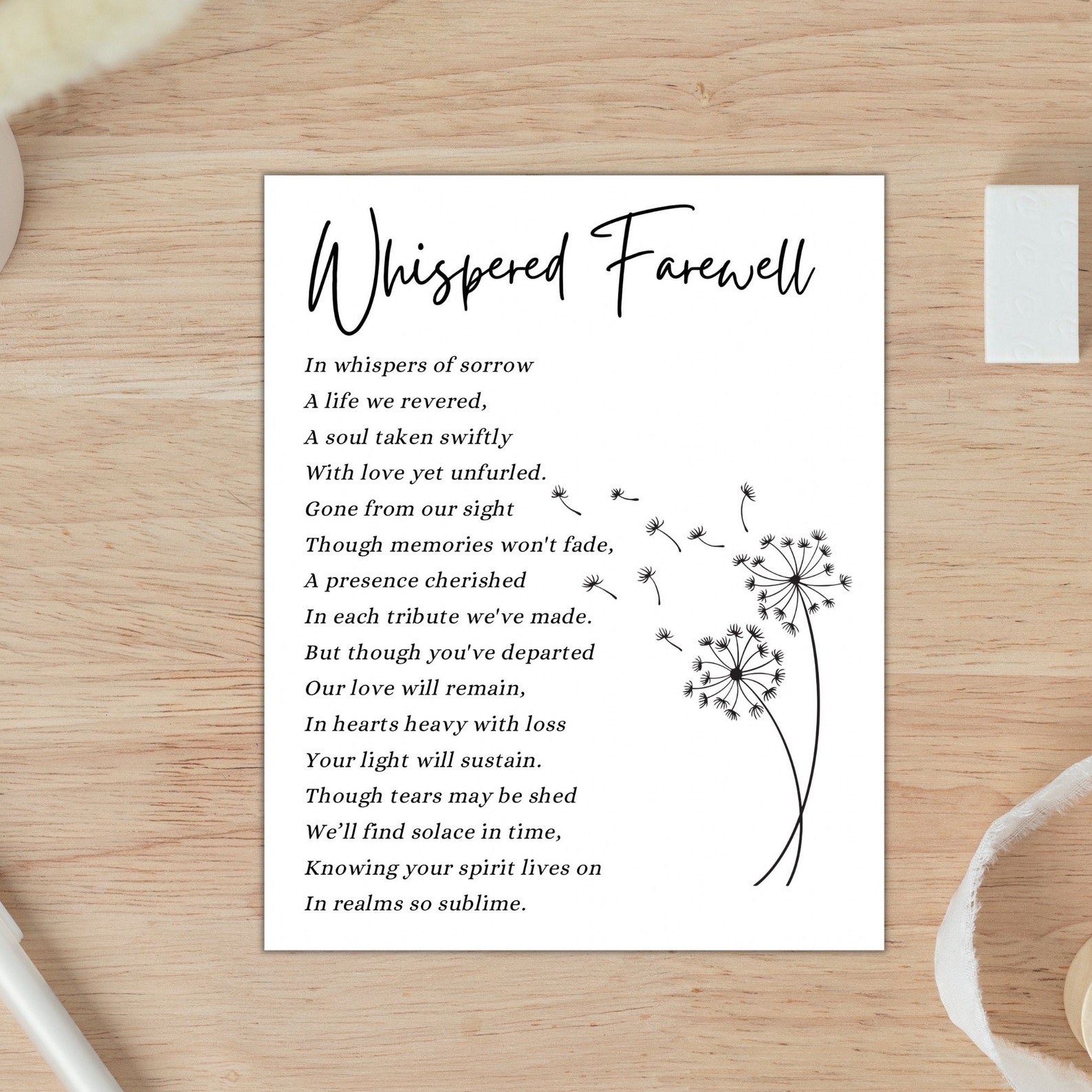Bereavement Poem Print: Whispered Farewell Memorial Art (digital ...