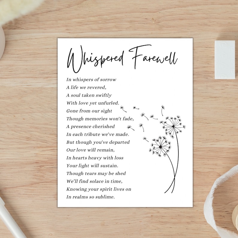 Bereavement Poem Print: Whispered Farewell Memorial Art (digital ...