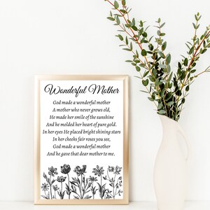 Wonderful Mother Poem Print, Mothers Day Gift (digital Download) - Etsy