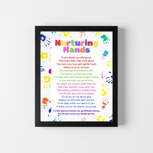 Nurturing Hands Poem for Daycare Childcare Educators, Pre School Kindy ...
