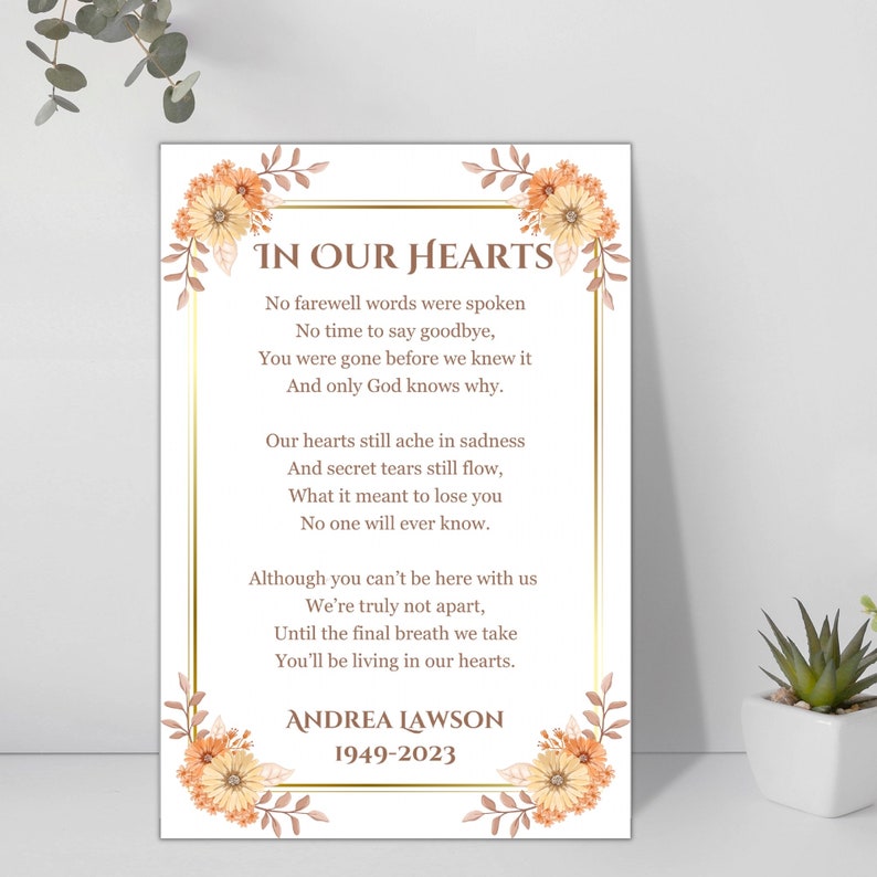 Personalized Memorial Poem Print: Bereavement Gift (digital Download ...
