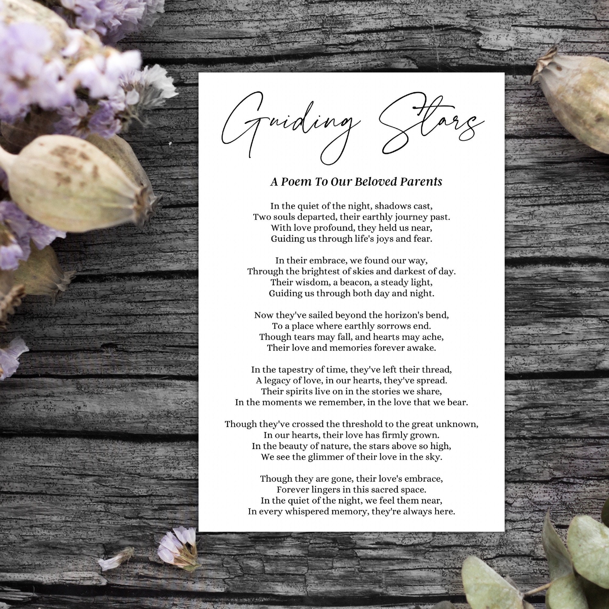 Guiding Stars Poem: Bereavement Gift for Loss of Parents (digital ...