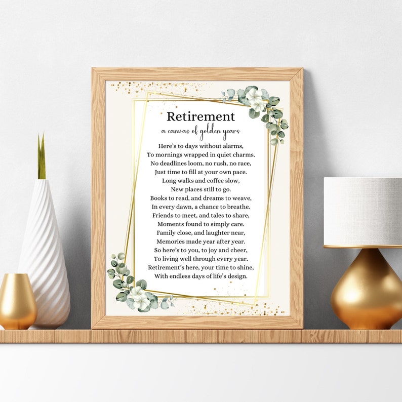 Retirement A Canvas of Golden Years, Poem, Retirement Gift Printable ...