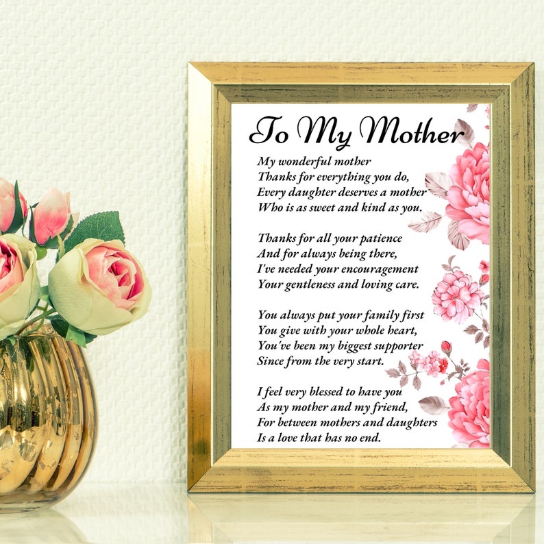 Mother Poem, Gift for Mother, Mother Poetry Wall Art, Mother Poem Print ...