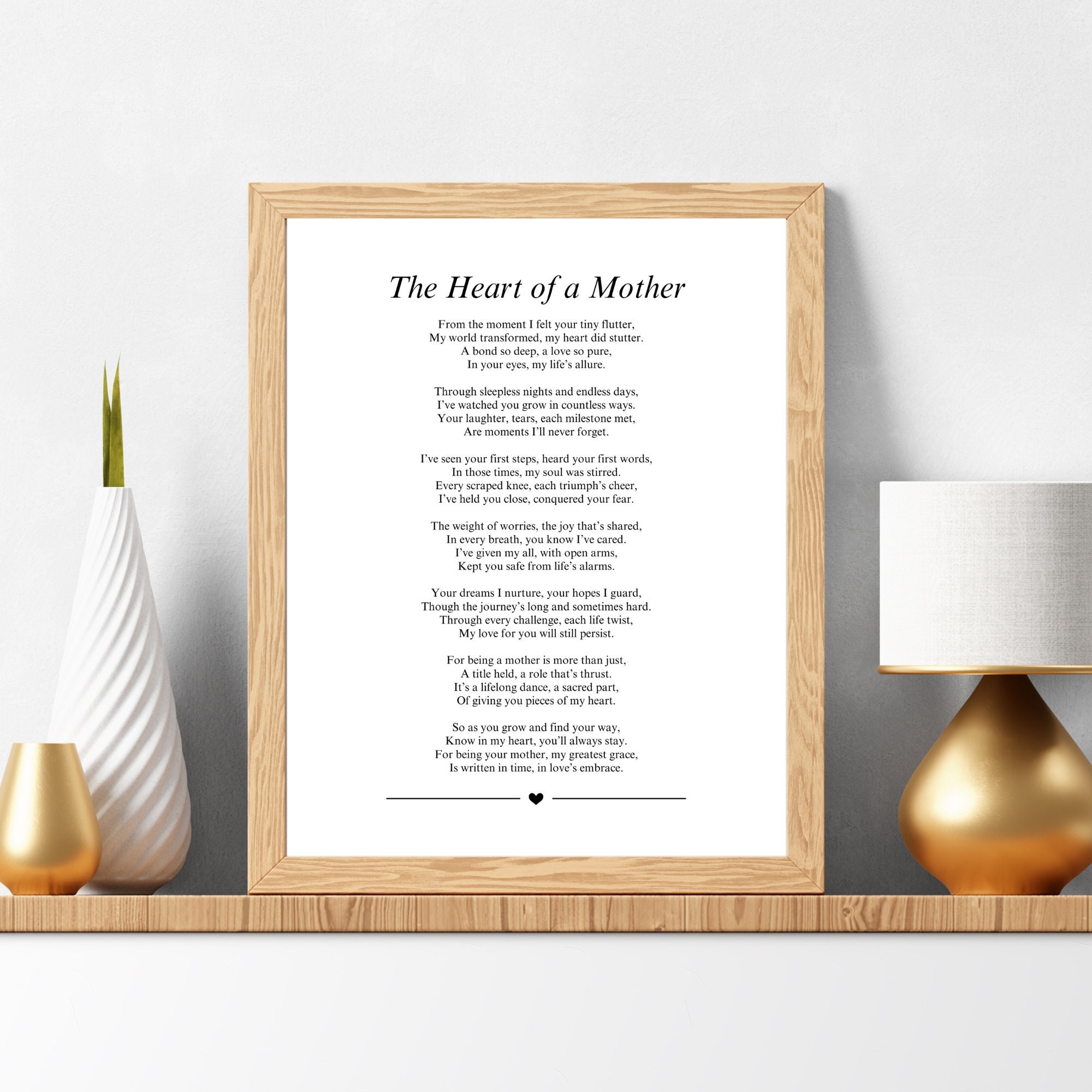 The Heart of A Mother Poem, Gift for Mother, Baby Shower Gift, Poem for ...