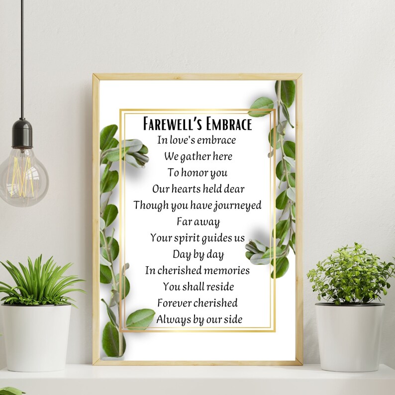 Bereavement Poem Print, Funeral Sign Poem, Memorial Poem for Loss of ...