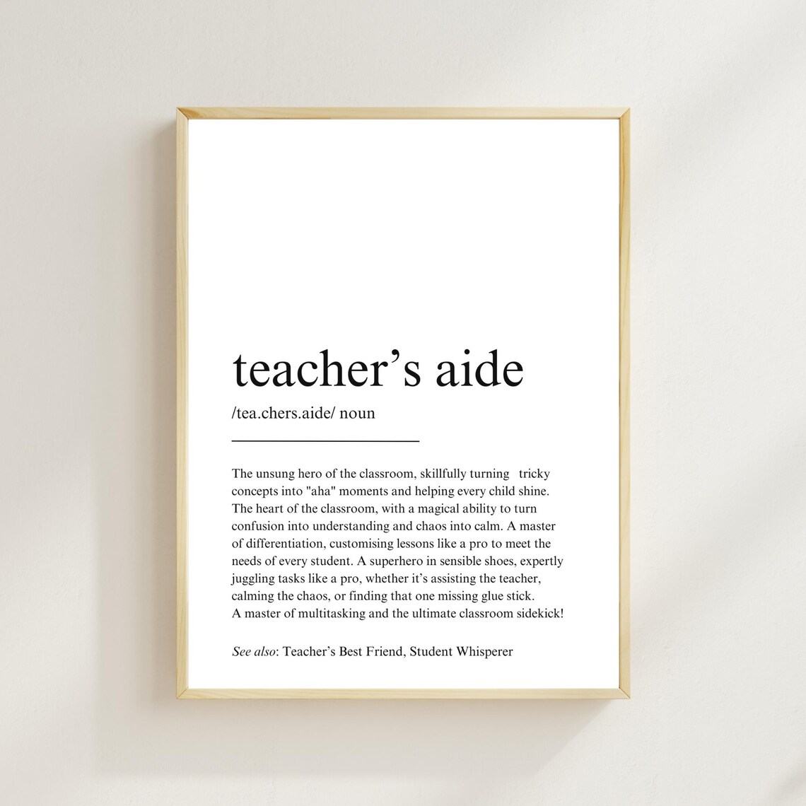 Teacher's Aide Definition Print: School Staff Gift (digital Download ...