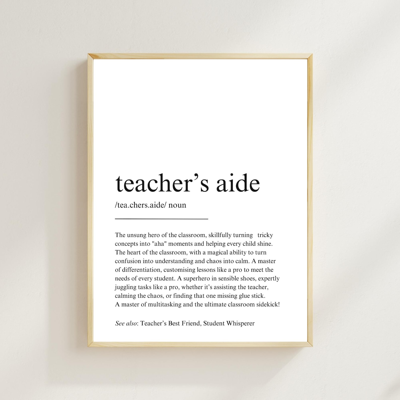 Teacher's Aide Definition Print, Teachers Aide Gift, Teacher ...