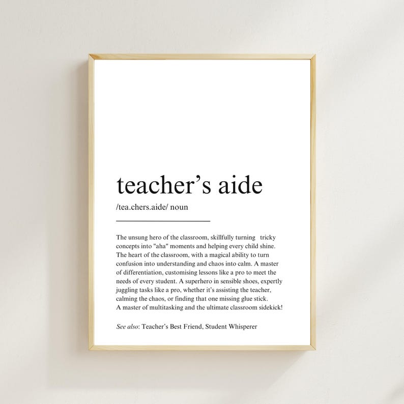Teacher's Aide Definition Print, Teachers Aide Gift, Teacher ...