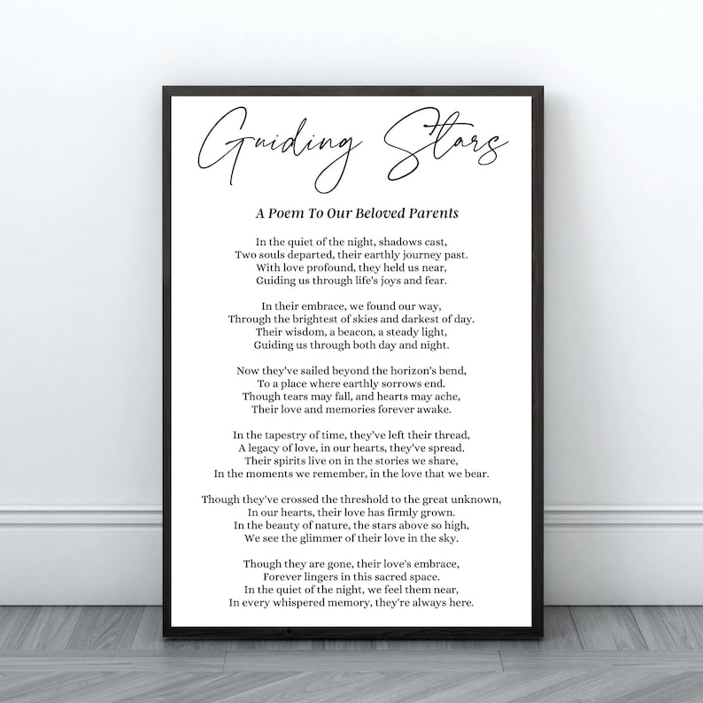 Guiding Stars, Bereavement Poem for Parents, Funeral Poem, Memorial ...