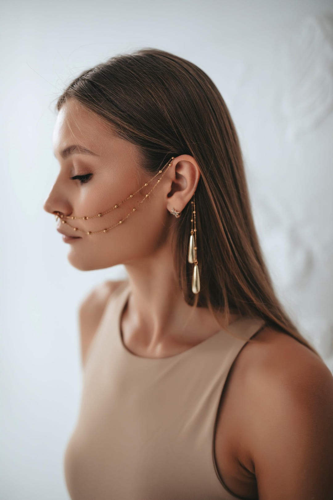 Nose to Ear Chain, Fake Nose Ring, Body Jewelry, Festival Jewelry ...