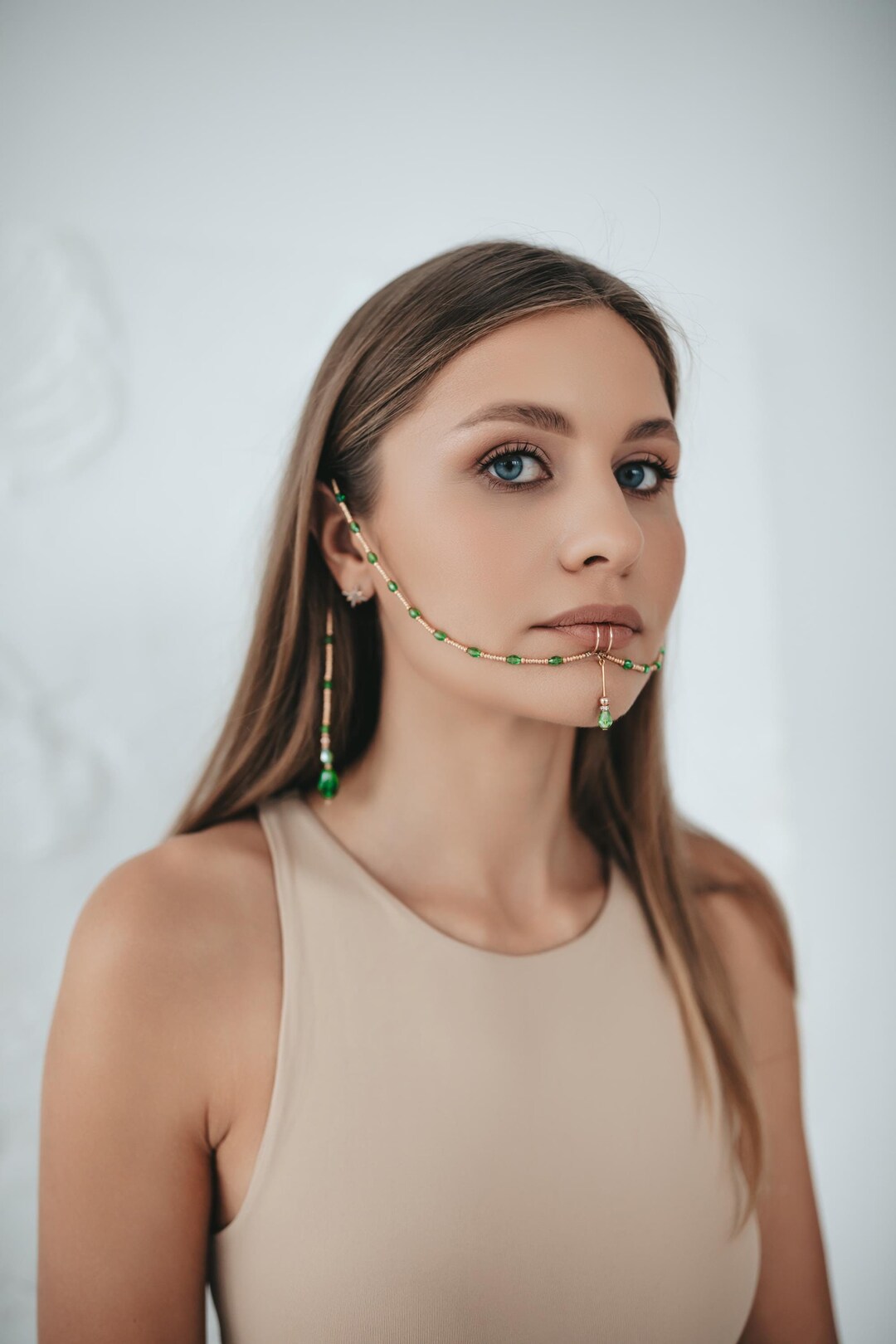 Lip to Ear Chain, Fake Lip Ring, Body Jewelry, Festival Jewelry, Face ...