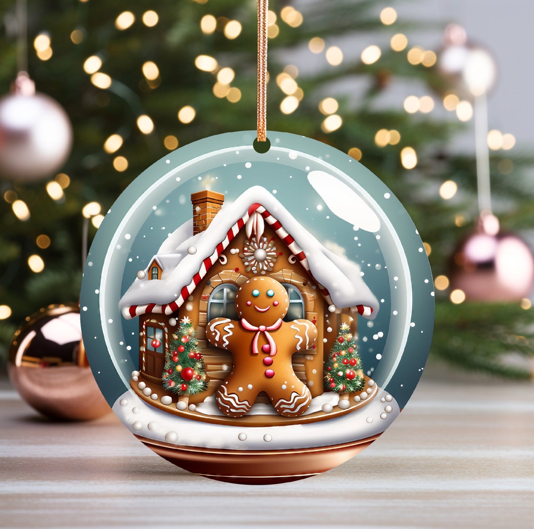3D Snow Globe Ornament Gingerbread Man Physical Item Christmas Round ...