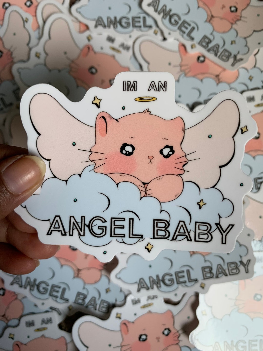 Coquette Cherub Cute Cat angel Baby Vinyl Sticker - Etsy