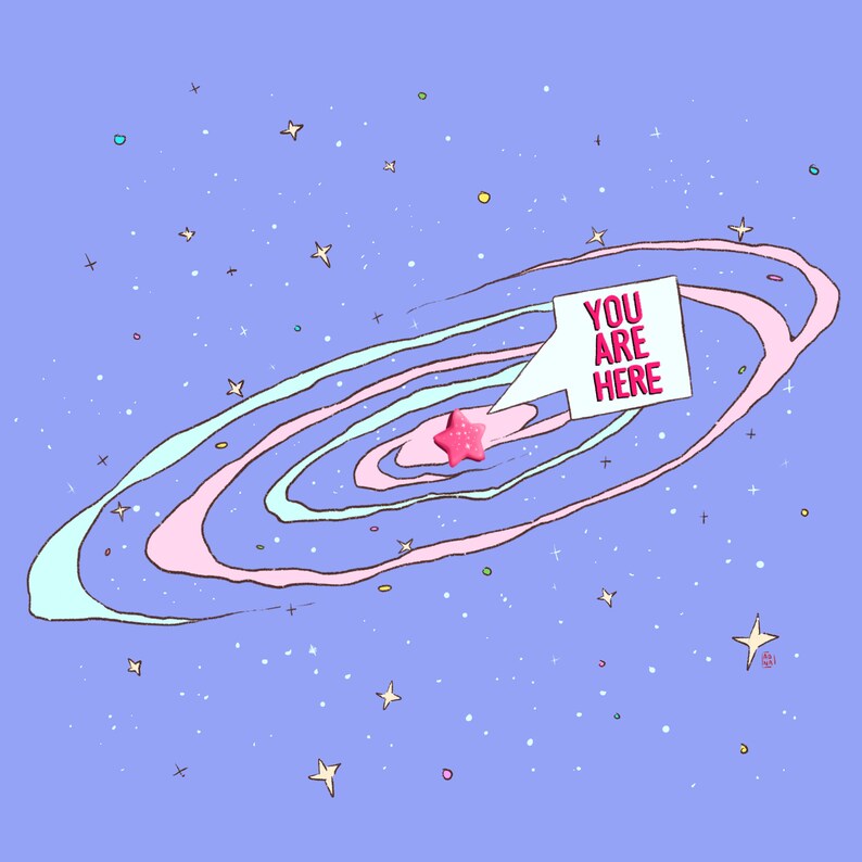 Glitter Y2K Space “you Are Here” Art Print - Etsy