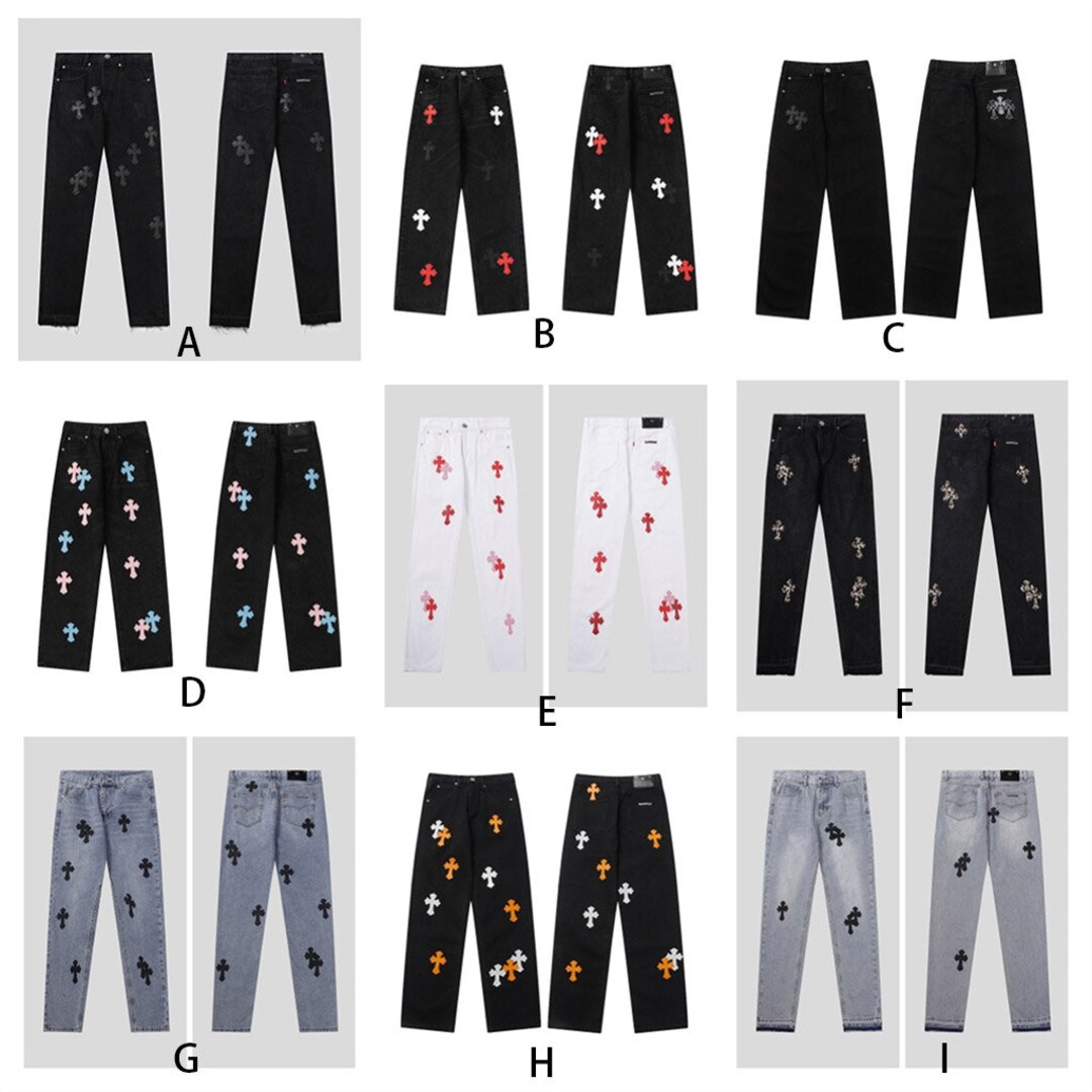 Chrome Heart Jeans Black Leather Crosses jeans, fleur gothique Cross ...