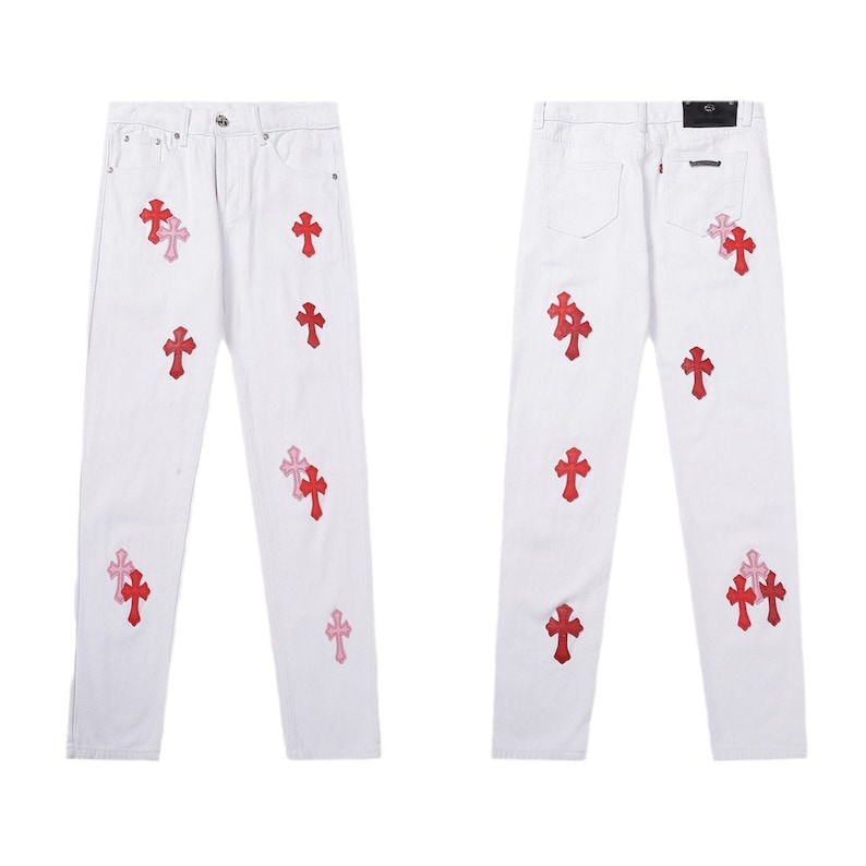 Chrome Heart Jeans Black Leather Crosses jeans, fleur gothique Cross ...
