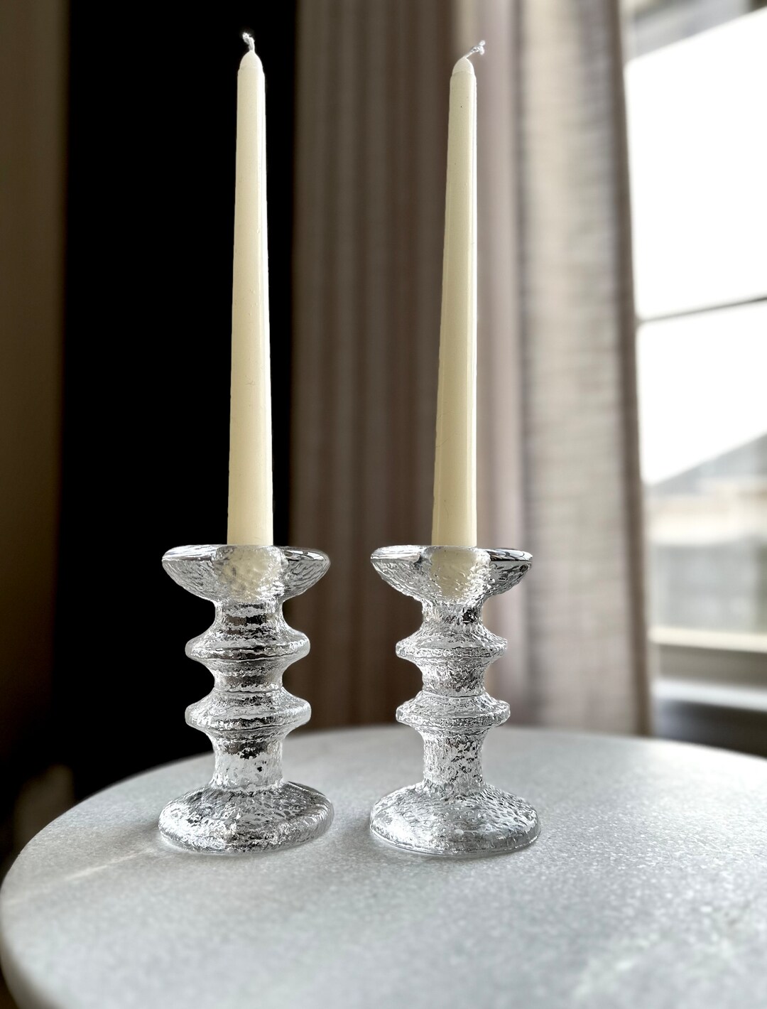 Iittala Crystal Ice Glass Candle Holders by Timo Sarpaneva, Finland - Etsy