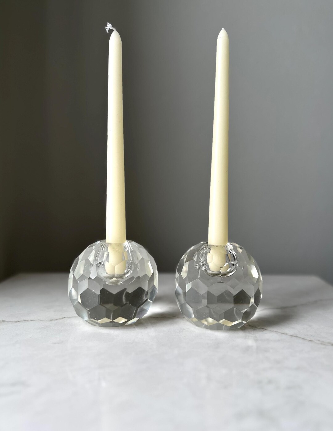 Vintage Cut Crystal Ball Taper Holder Pair - Etsy