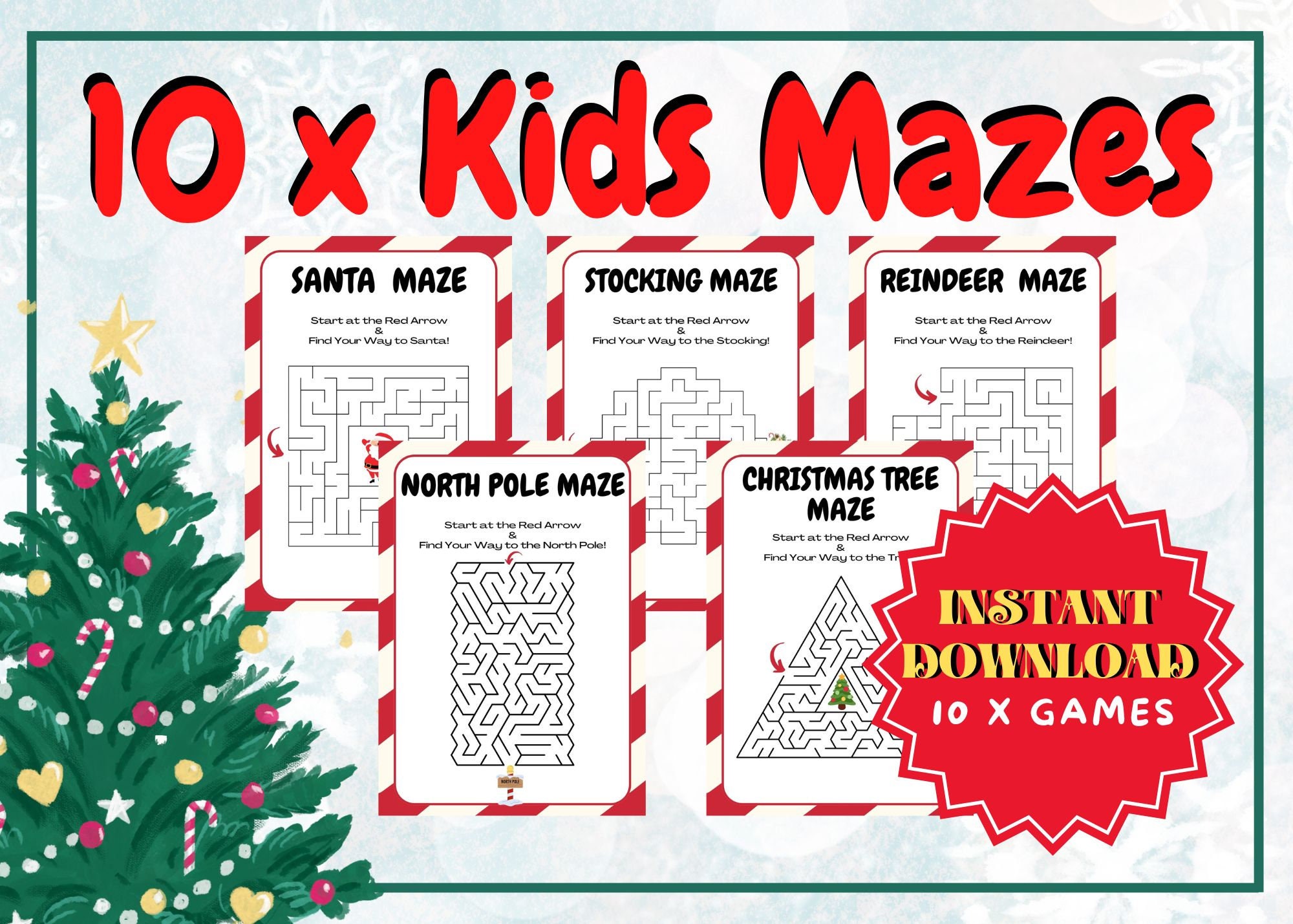 Christmas KIDS Mazes 10 X Instant Digital Printable Games Holiday ...