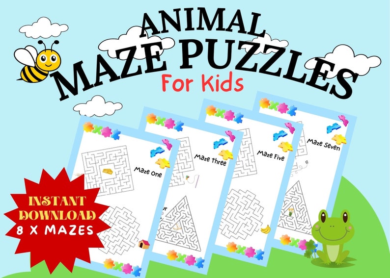 KIDS Mazes - 8 X Animal Puzzles - Instant Digital Printable | Holiday ...