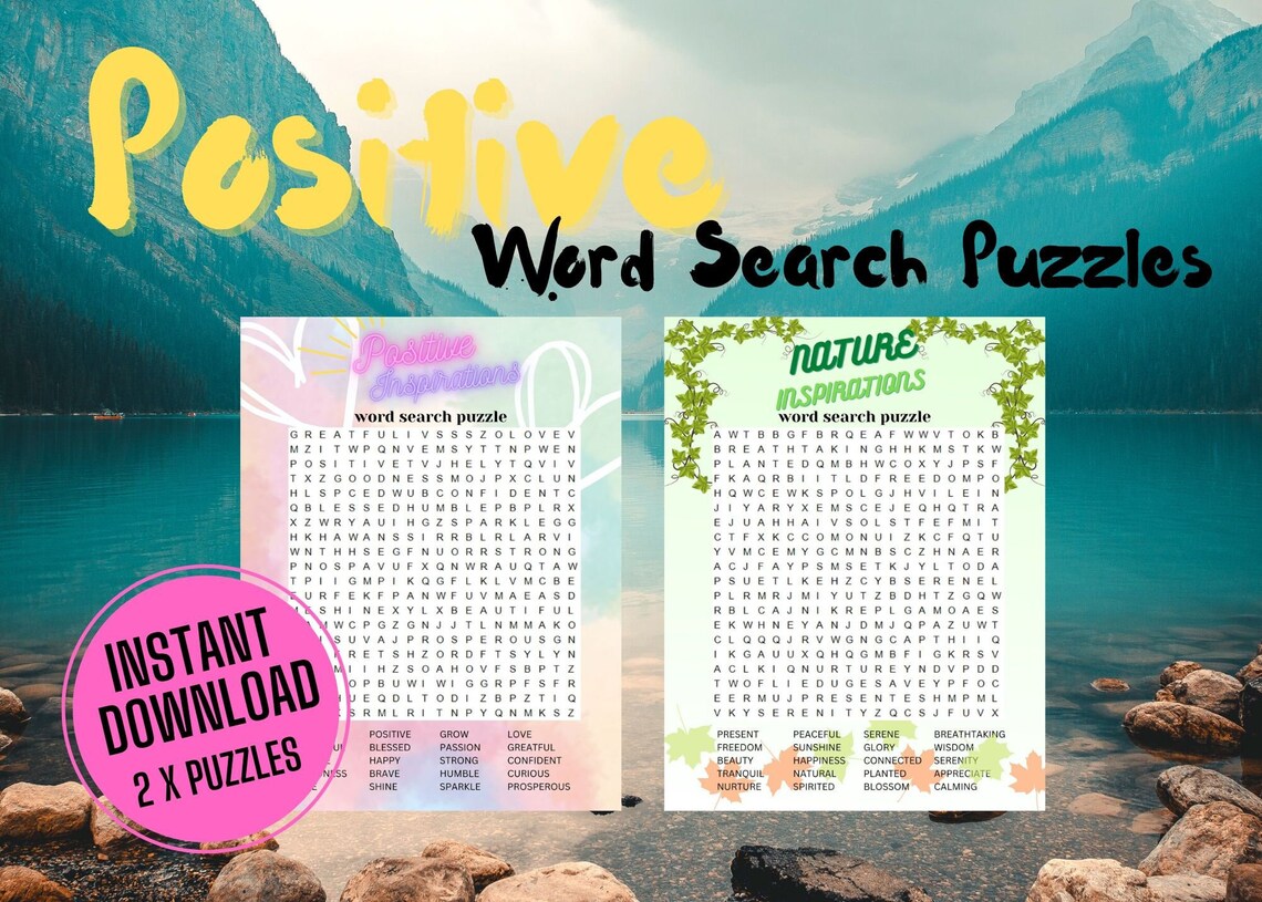 POSITIVE Affirmation Word Search Puzzle - 2 X Instant Digital Printable ...