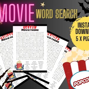 Horror Movie Word Search Puzzle - 5 X Instant Digital Printable Games ...