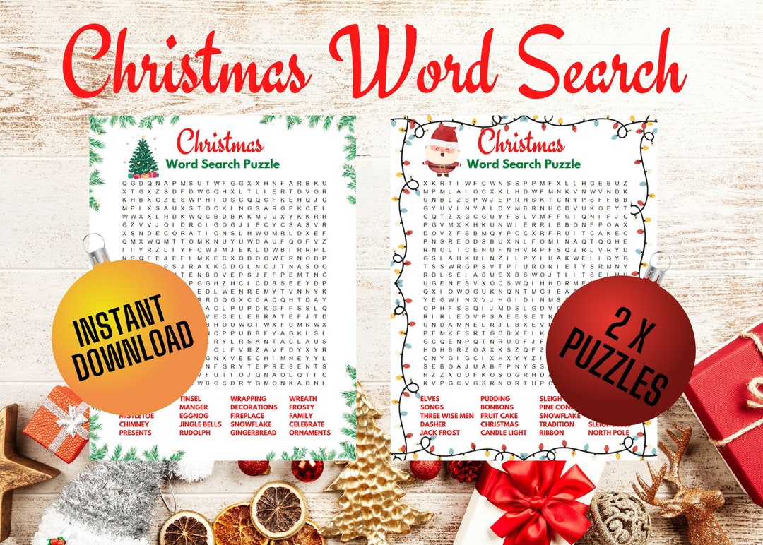 Christmas Word Search Puzzle 2 X Instant Digital Printable - Etsy