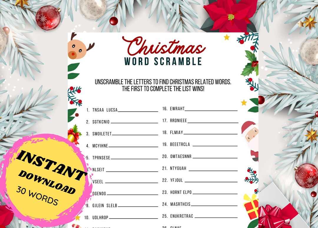 Christmas Word Scramble Puzzle - 1 X Instant Digital Printable Games ...