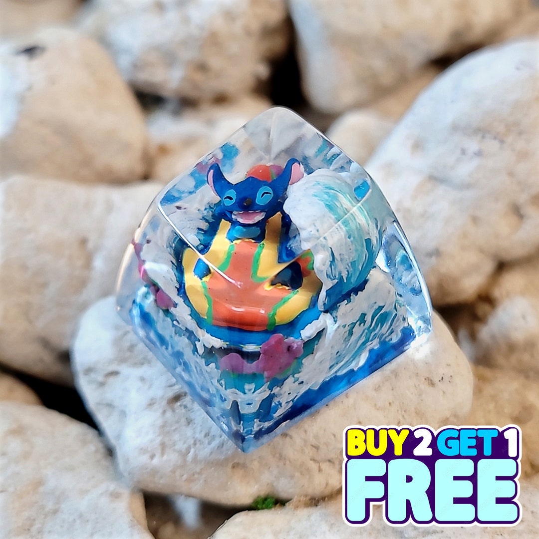 Stitch Surfing Keycap, Anime Artisan Keycap, Custom Resin Keycap ...