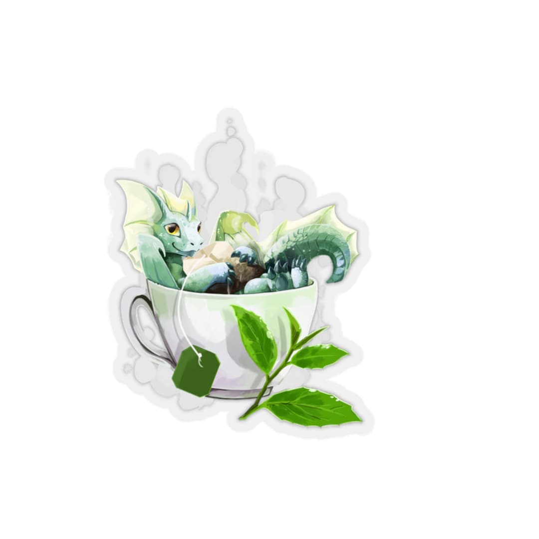 Tea Dragon Sticker, Mint Tea, Dragon, Cute Dragon in Tea Cup, Tea Cup ...