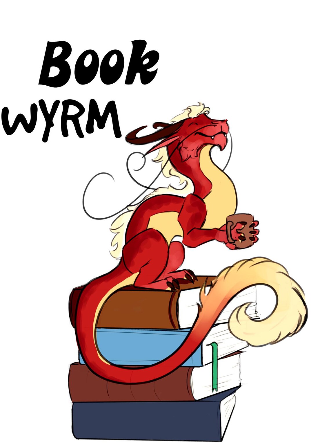 A5 Book Wyrm, Book Wyrm Artwork, No AI, Not Ai-generated, Dragon, Wyrm ...