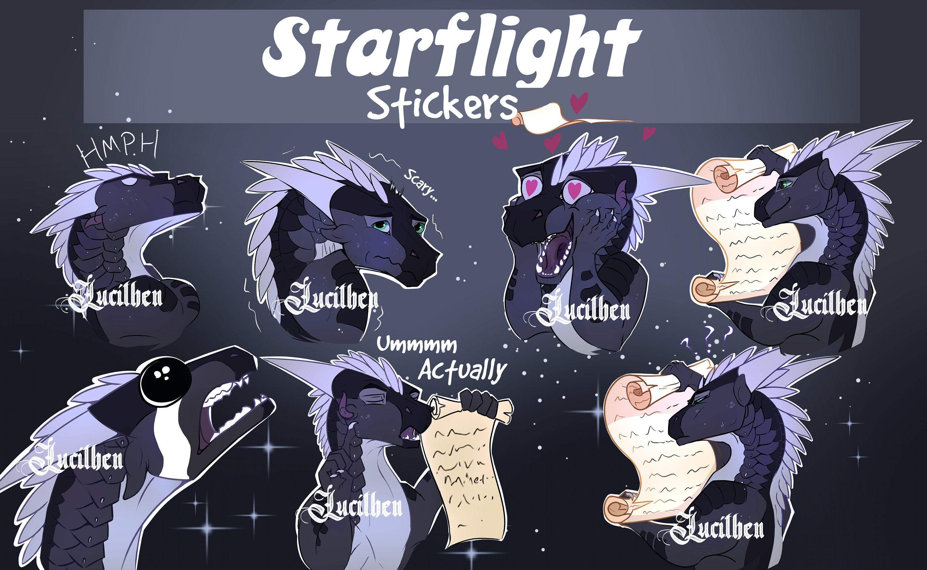 Digital Discord Dragon Stickers, Starflight Stickers, Black Dragon Stickers, Wings of Fire, Wof ...