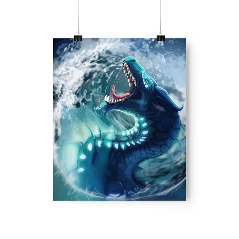 Tsunami Dragon Poster, Dragon, Water, Sea Serpent, No-ai, Human-made ...