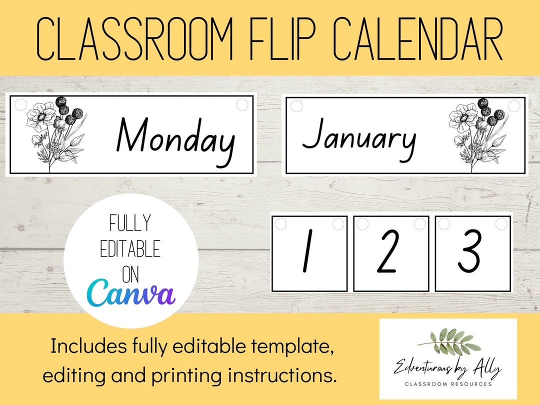 Classroom Flip Calendar: Minimalist Black and White Flowers - Etsy