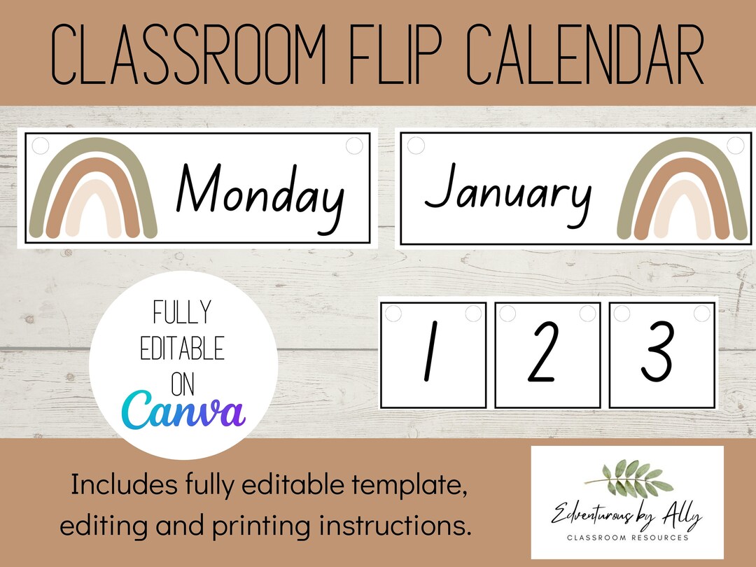 Classroom Flip Calendar: Boho Rainbow - Etsy