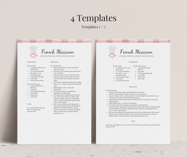 4 Editable Microsoft Word Recipe Template, Bakery Theme Recipe Design ...