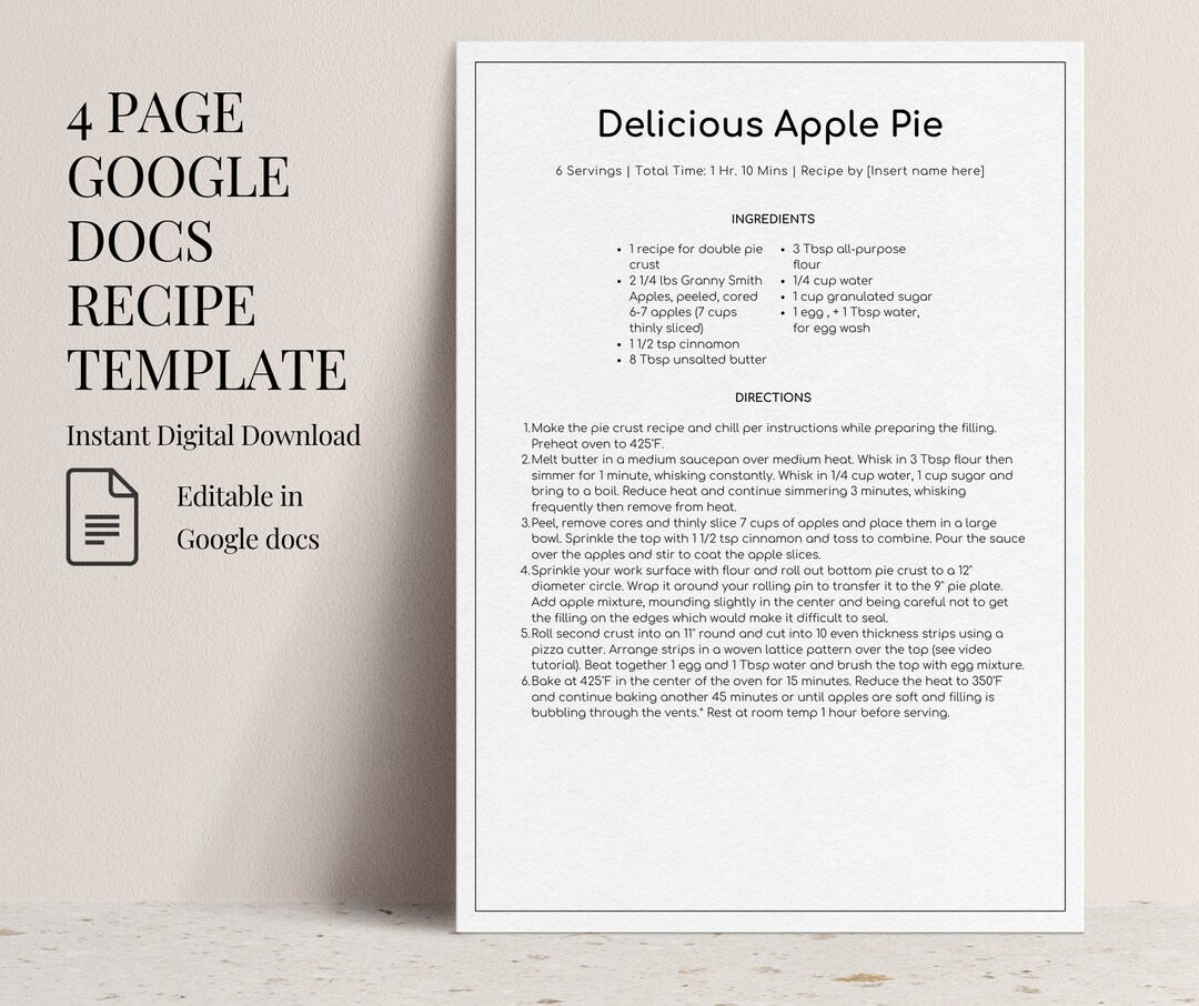 Recipe Template Google Docs, 4 Editable Farmhouse Recipe Design ...