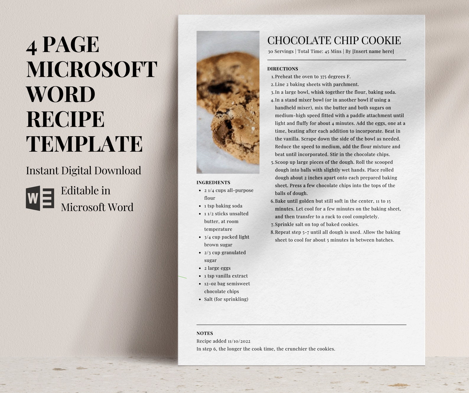 4 Editable Microsoft Word Recipe Template, Recipe Sheet Template ...