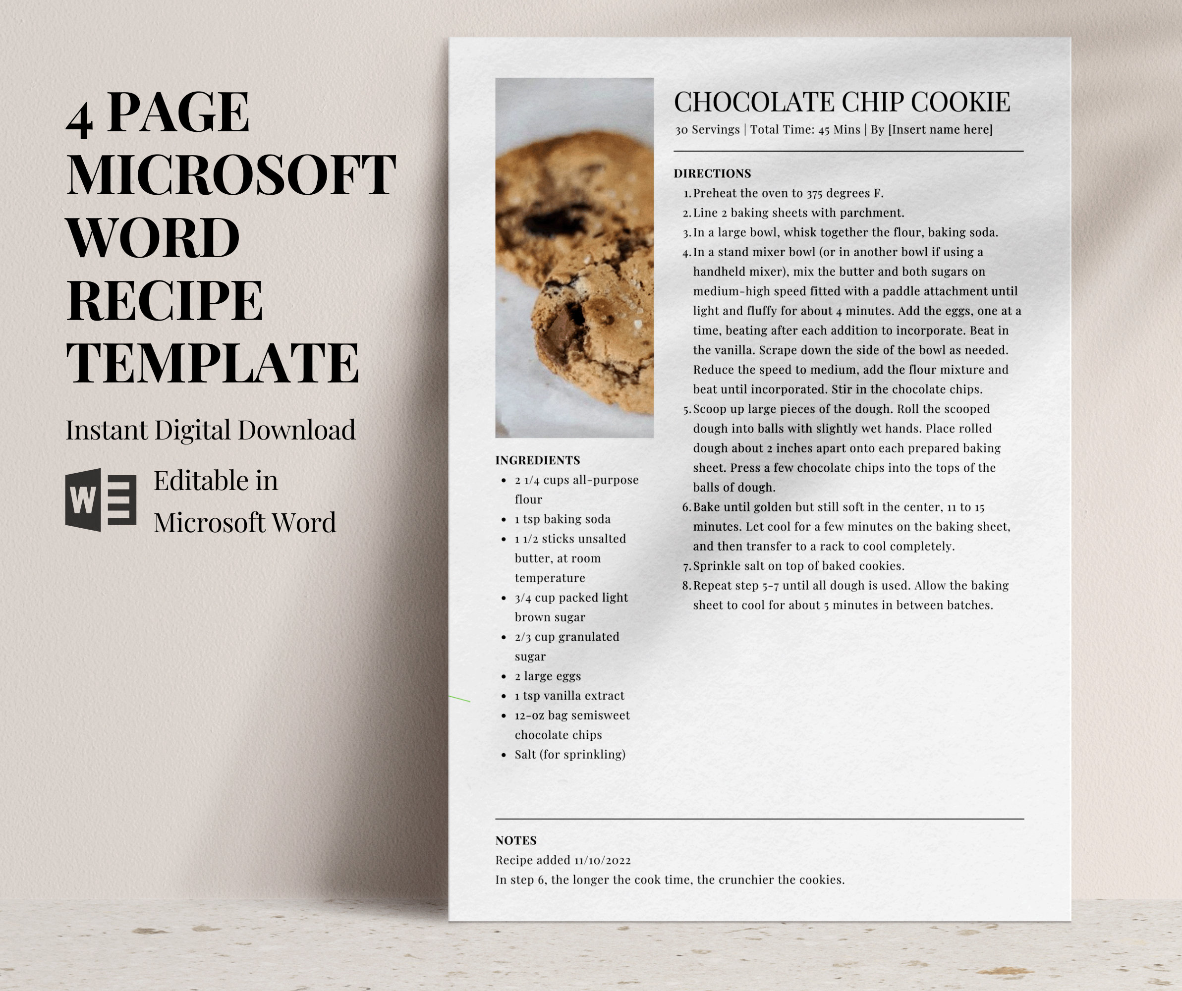4 Editable Microsoft Word Recipe Template, Recipe Sheet Template ...