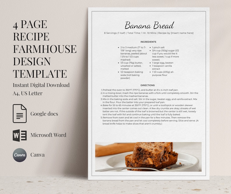 Editable Recipe Template Microsoft Word, Google Docs, Canva, 4 ...