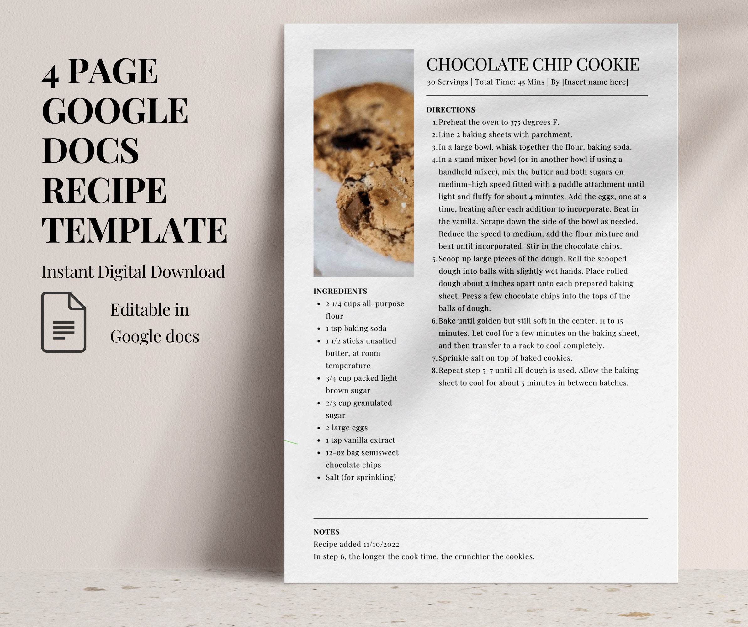 4 Editable Google Docs Recipe Template, Recipe Sheet Template, Recipe ...