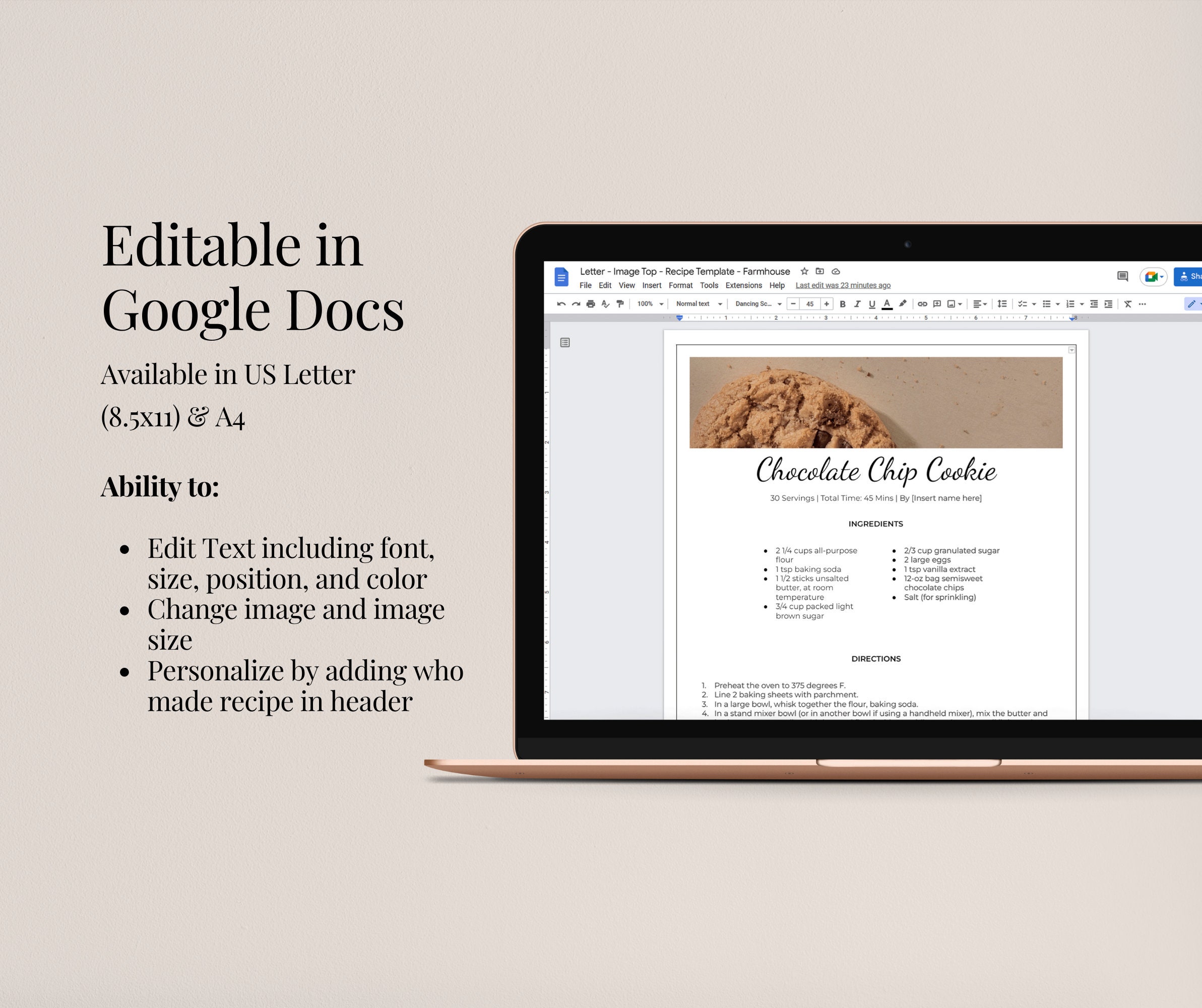 4 Editable Google Docs Recipe Template, Farmhouse Recipe Design ...