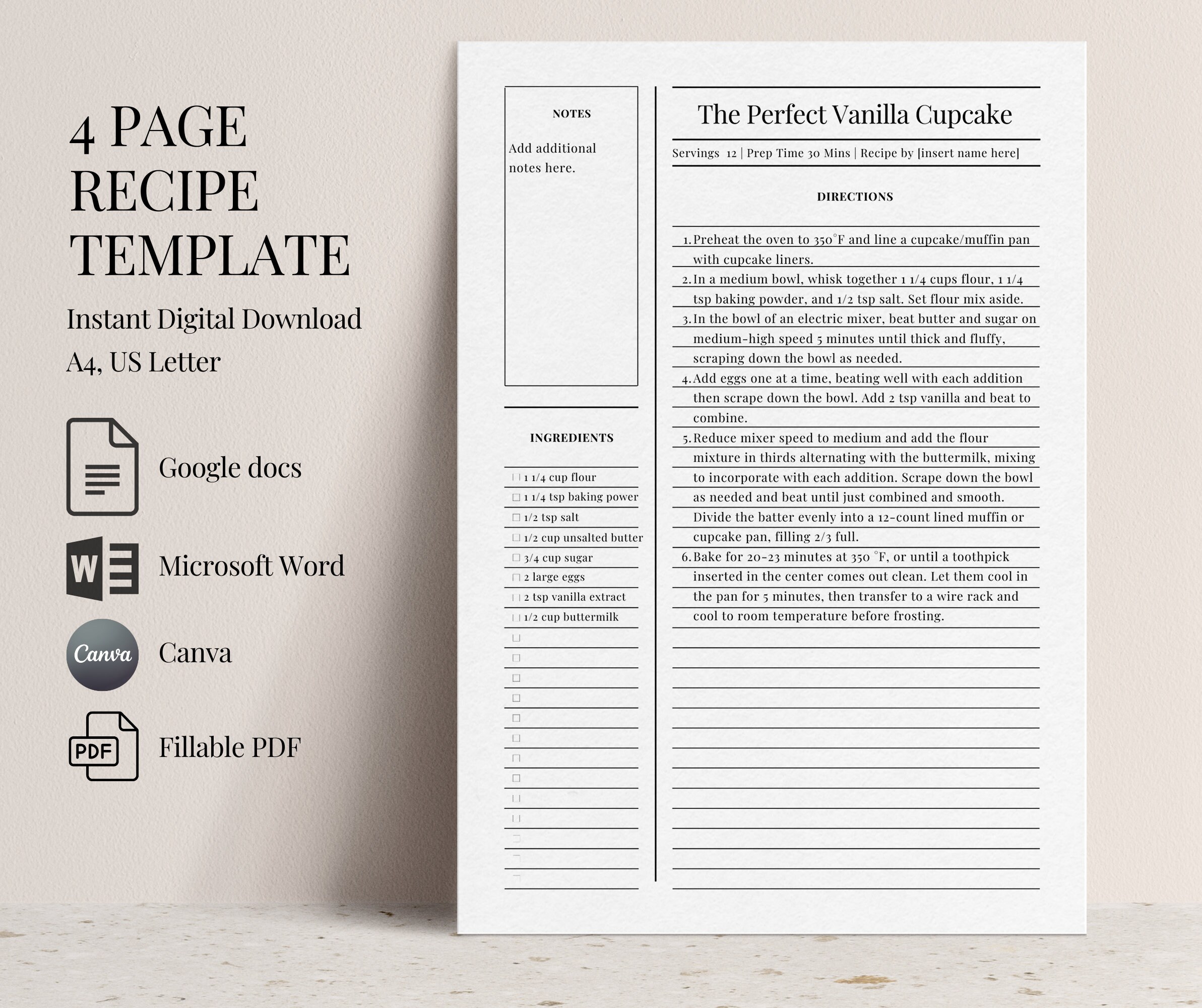 4 Editable Recipe Templates Microsoft Word, Google Docs, Canva Recipe ...