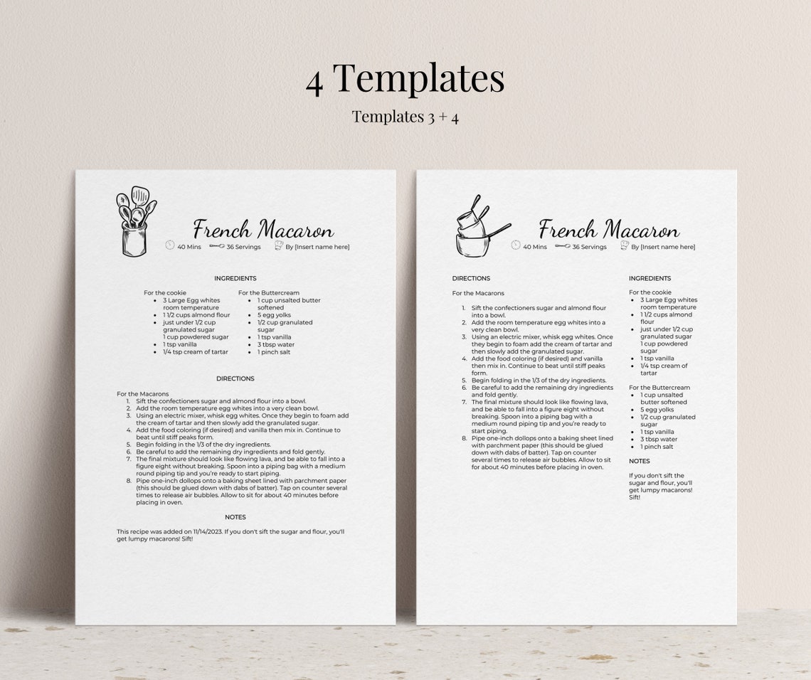 Microsoft Word Recipe Template Editable, 4 Recipe Page Template, Recipe ...